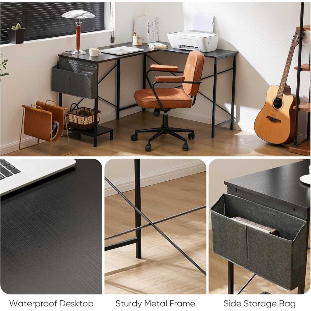 50 inch Black Gaming Table Corner Desk with Stand and Side Bag ...