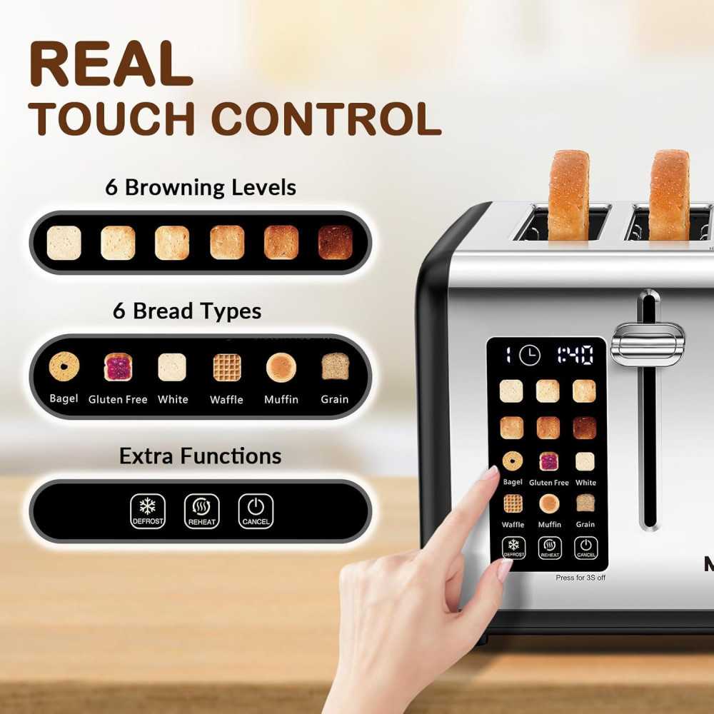 4 Slice Smart Stainless Steel Toaster with Touch Screen Control and ...