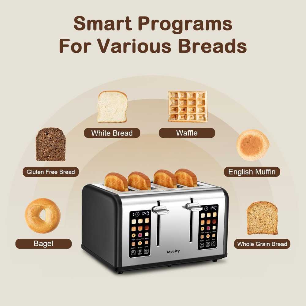 4 Slice Smart Stainless Steel Toaster with Touch Screen Control and ...