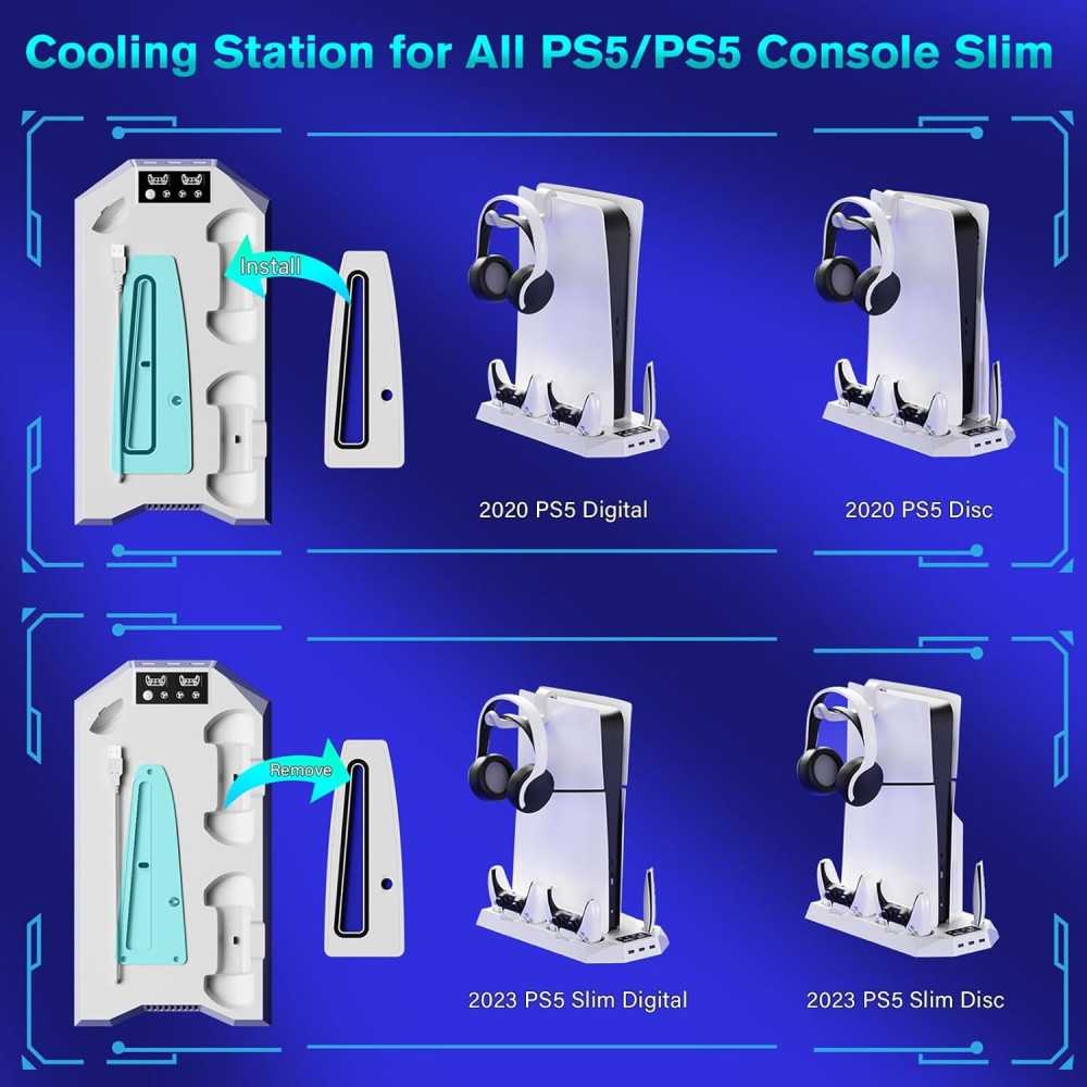PS5 & PS5 Slim Console Charging Cooling Station with Cooling Fan and ...