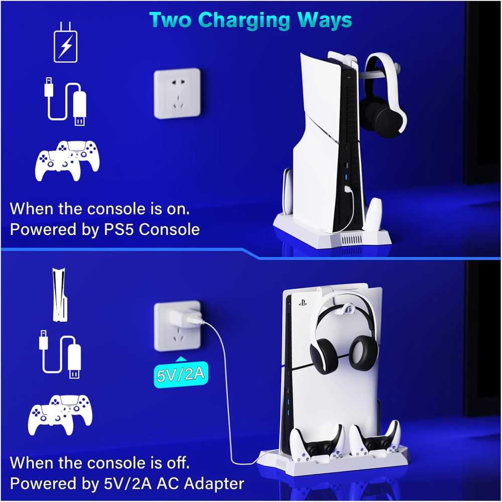 PS5 & PS5 Slim Console Charging Cooling Station with Cooling Fan and ...
