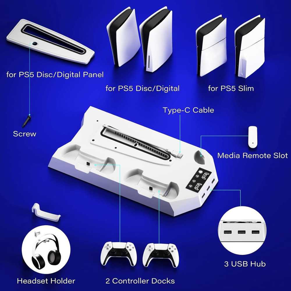 PS5 & PS5 Slim Console Charging Cooling Station with Cooling Fan and ...