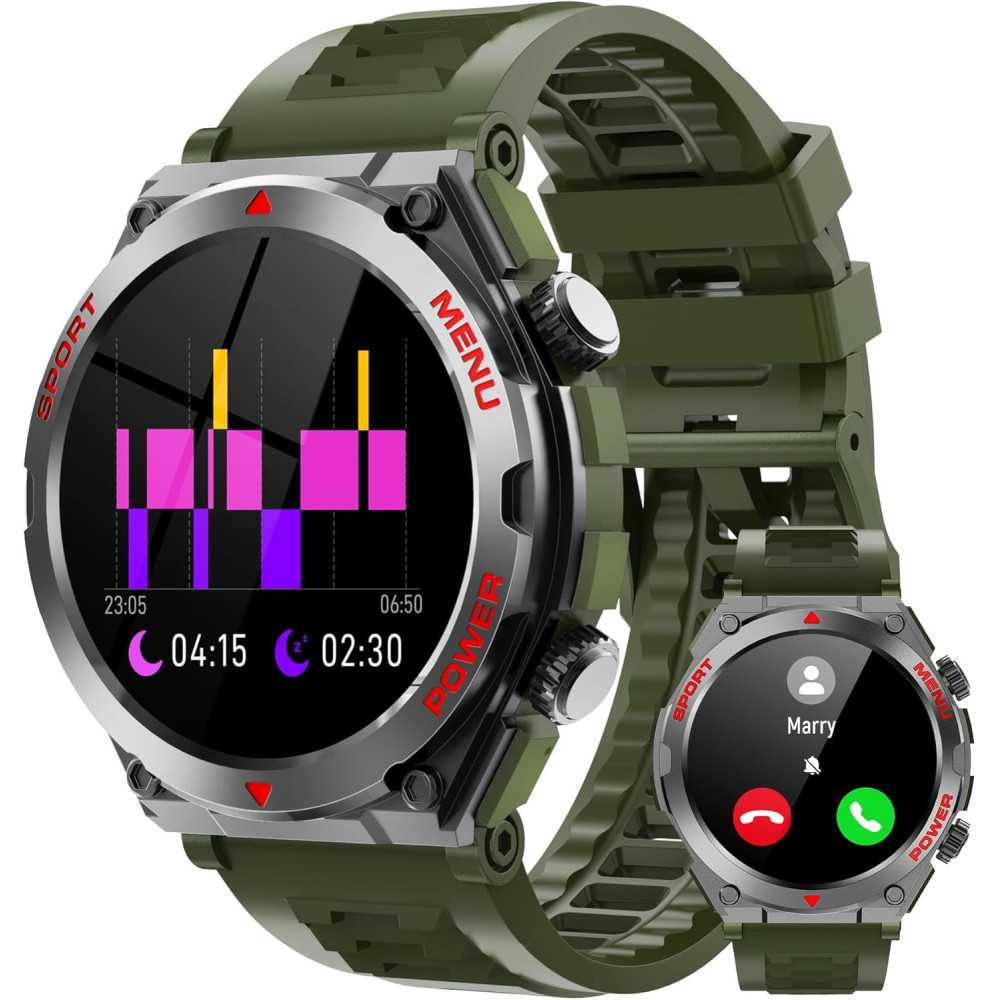 1.52 inch Touch Screen Tactical Smartwatch for iPhone and Android ...
