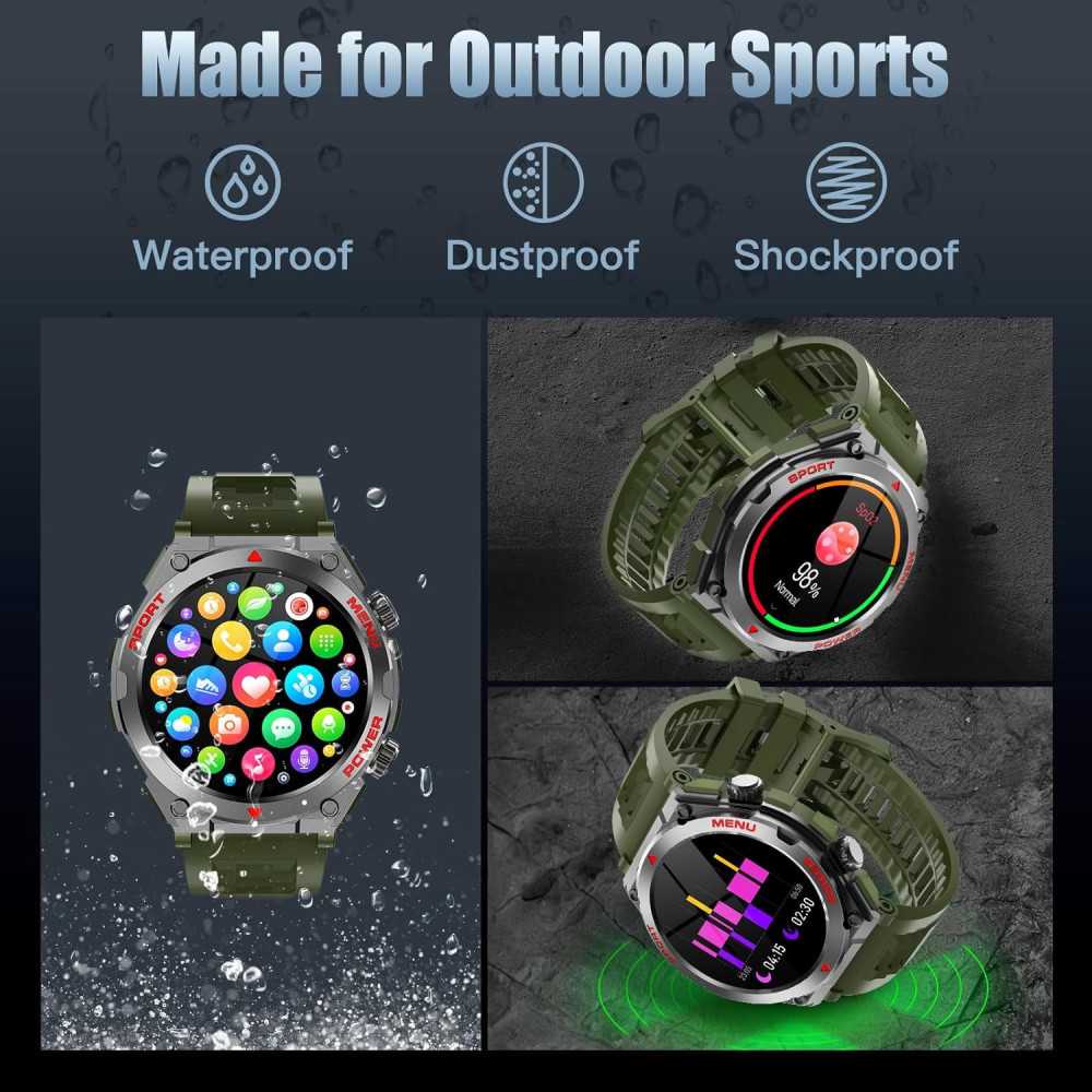 1.52 inch Touch Screen Tactical Smartwatch for iPhone and Android ...
